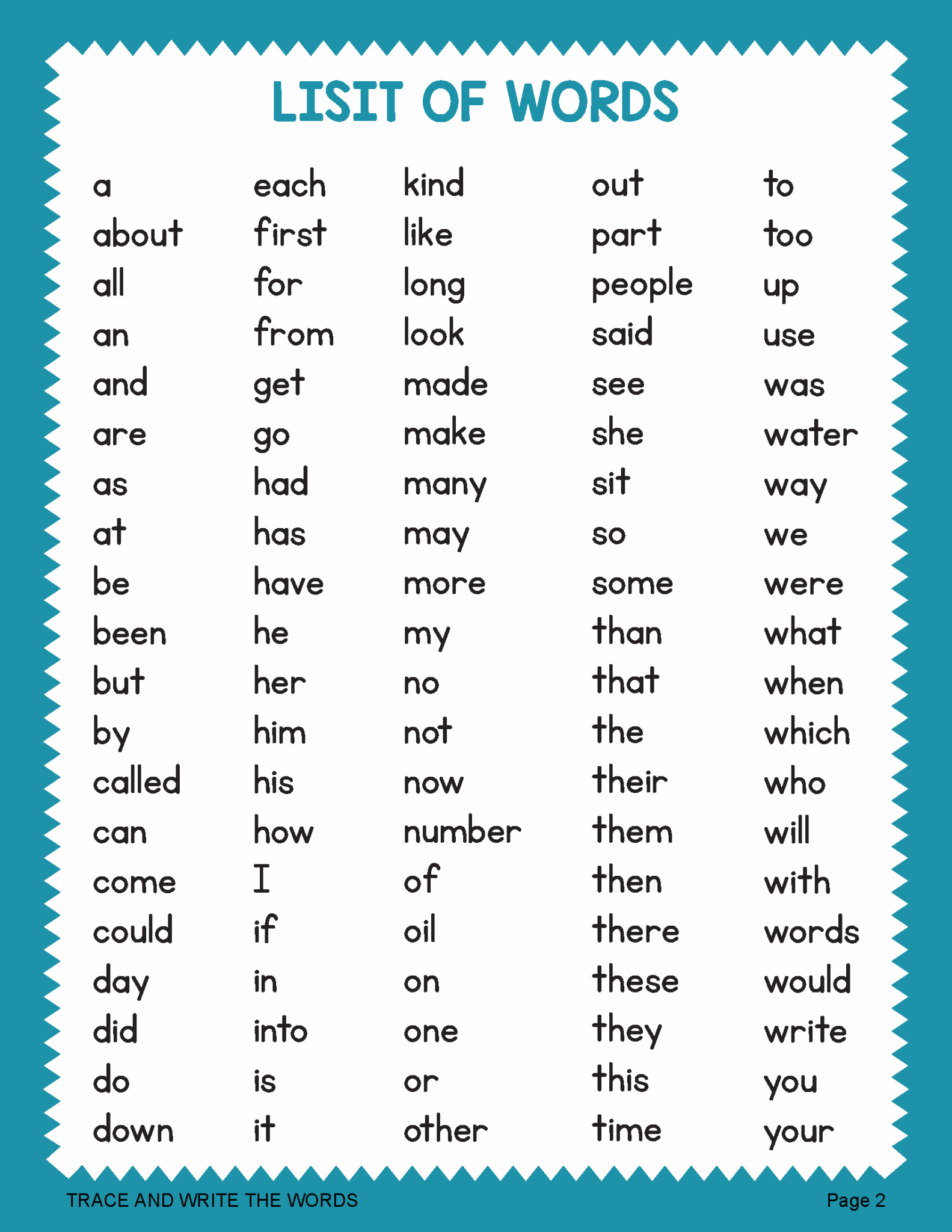 printable list of sight words for preschoolers - Printable Preschool ...