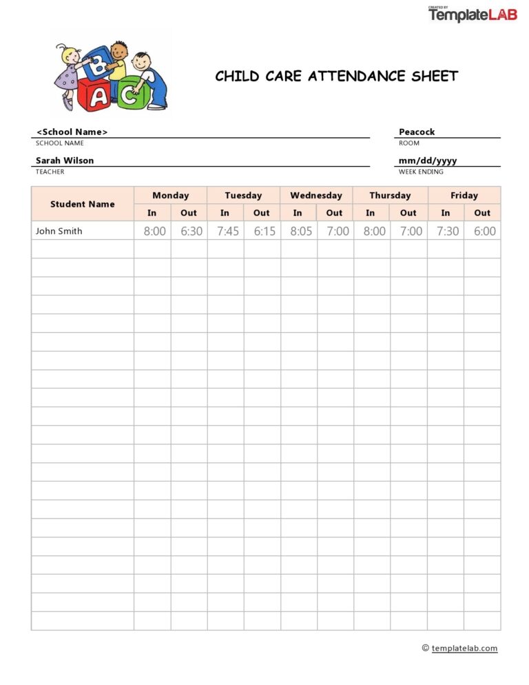 Printable Preschool Attendance Sheets - Printable Preschool Worksheets