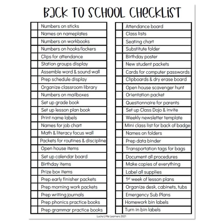 Printable Preschool Classroom Setup Checklist - Printable Preschool ...