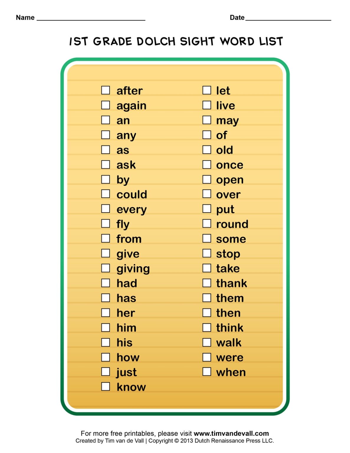 Printable Sight Word List For Preschool - Printable Preschool Worksheets