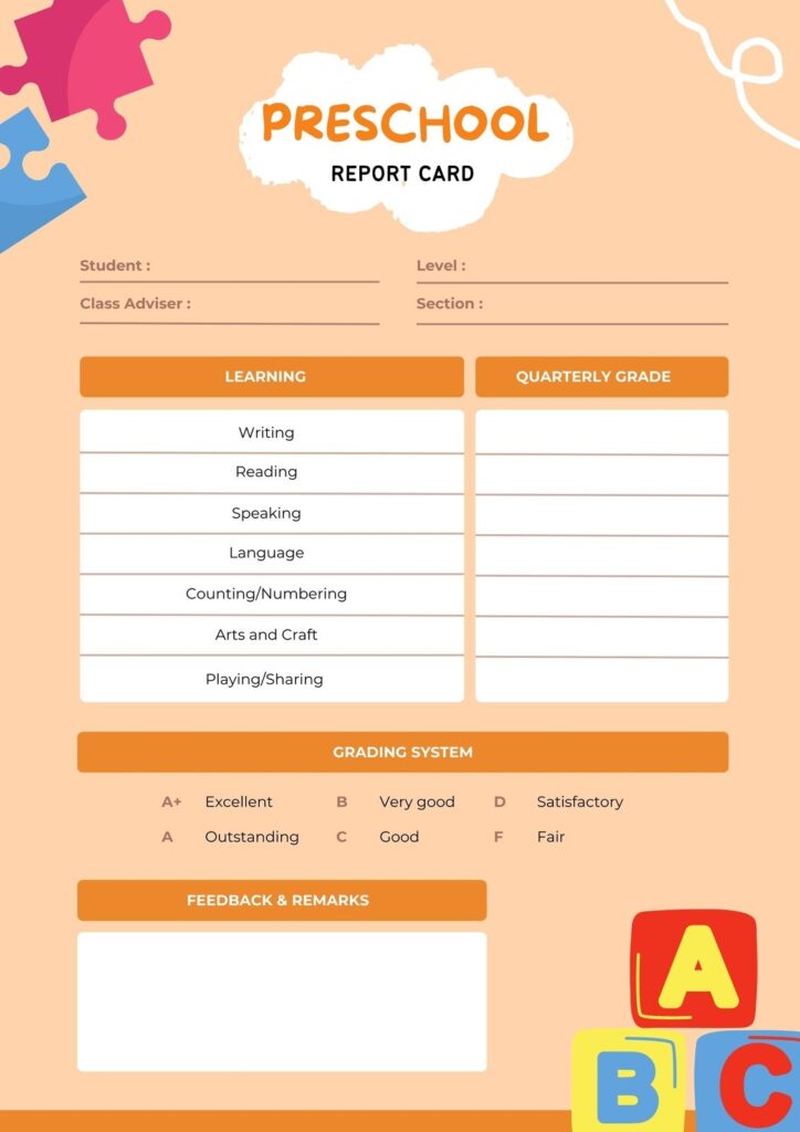 preschool report card template free printable - Printable Preschool ...