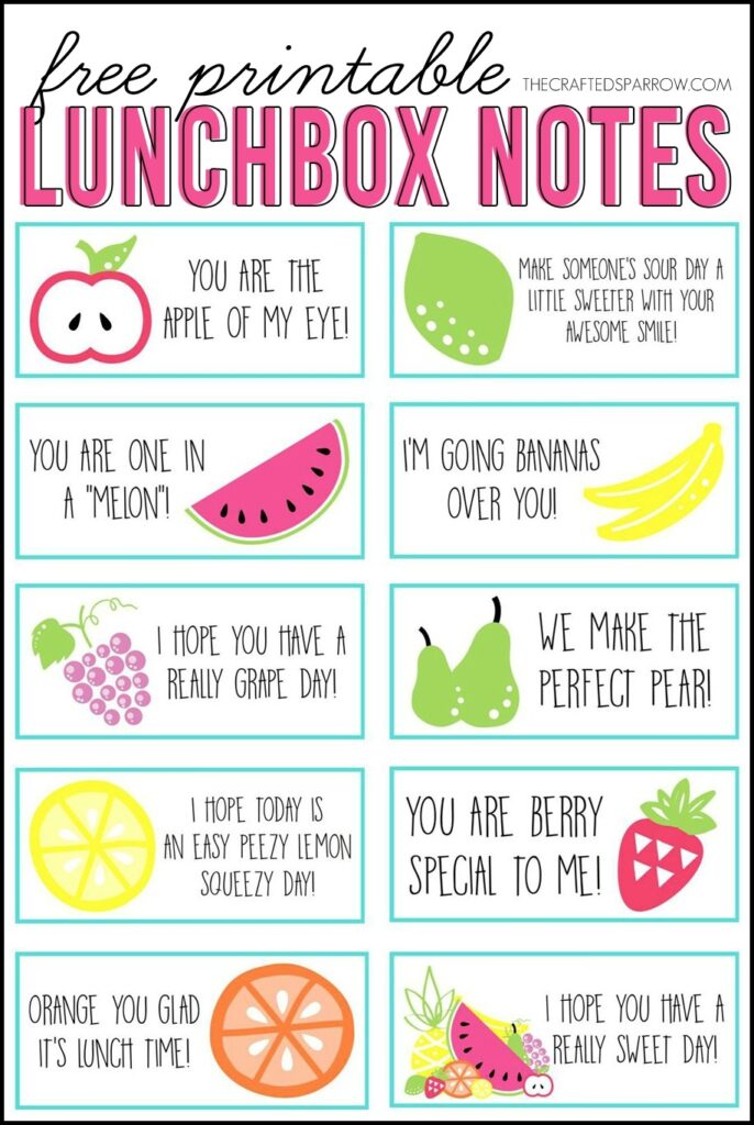 Printable Lunchbox Notes For Preschoolers - Printable Preschool Worksheets
