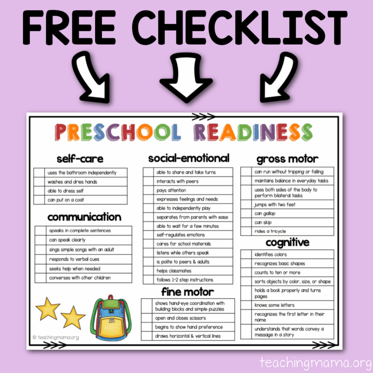 Printable Preschool Checklist - Printable Preschool Worksheets