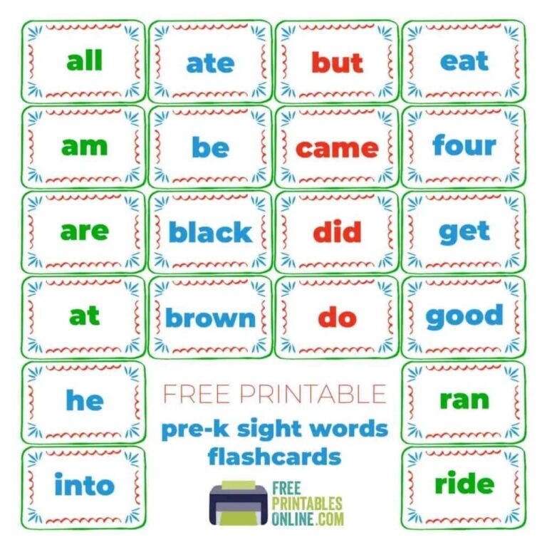 Printable Preschool Word Flashcards - Printable Preschool Worksheets