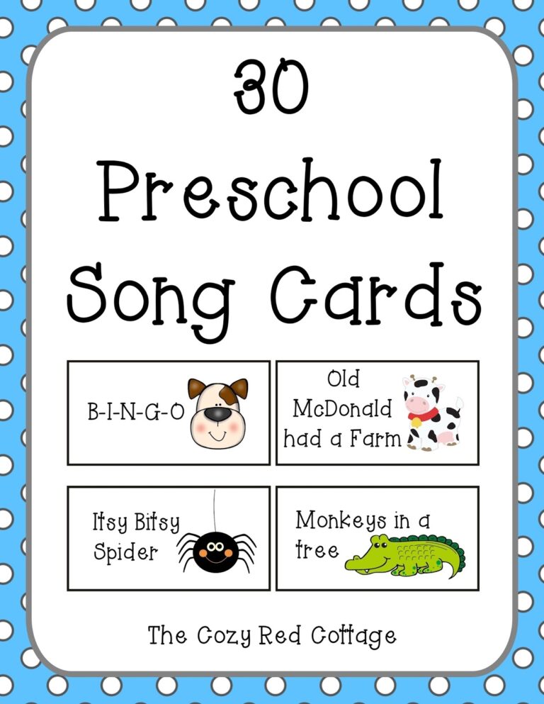 Printable Song Cards For Preschool - Printable Preschool Worksheets